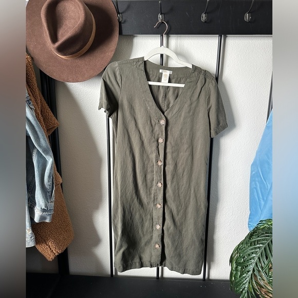 Matty M | Dresses | Matty M Army Green Button Front Linen Blend Classic ...